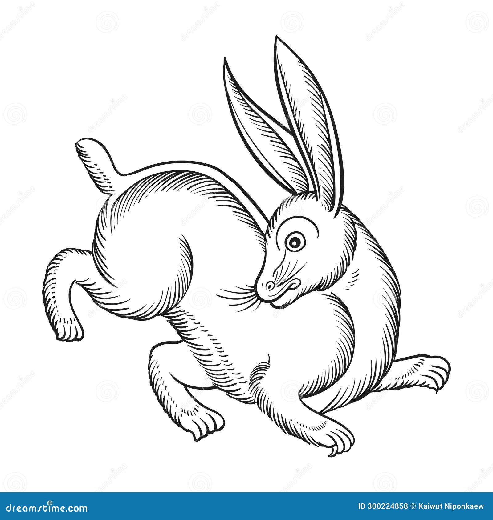 Thai Style Line Drawing Rabbit Stock Illustration - Illustration of ...