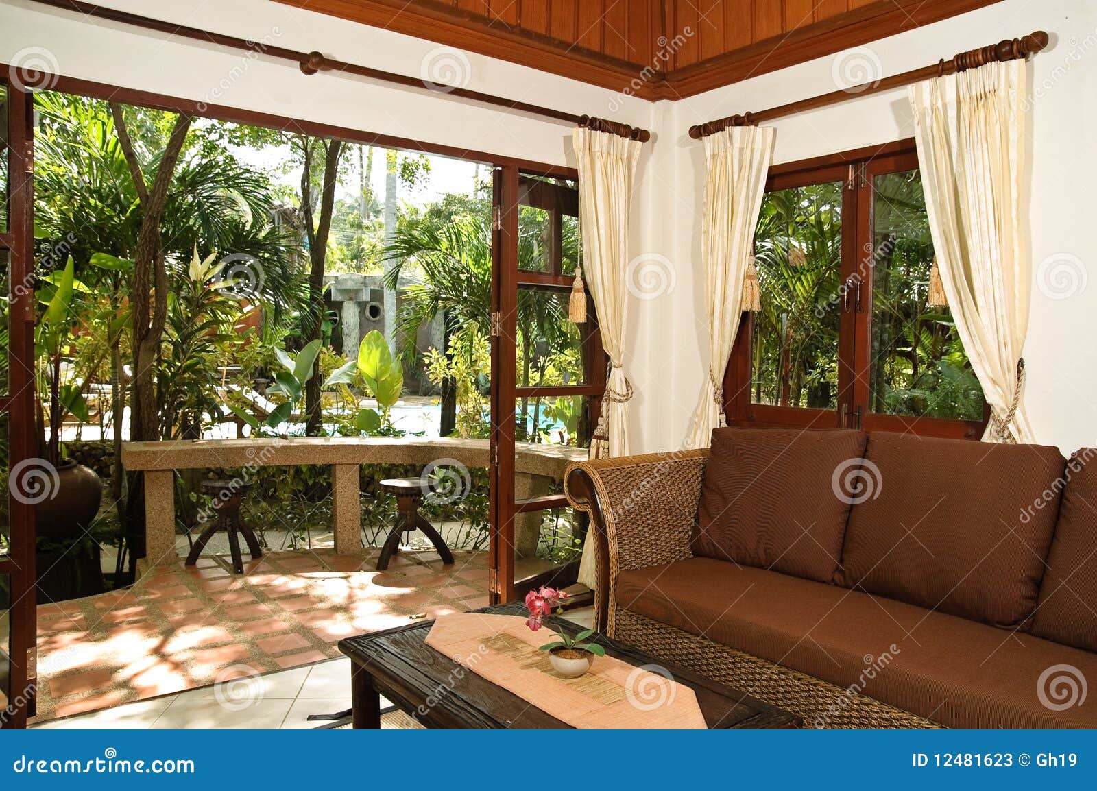 Thai style living room stock image. Image of relaxation - 12481623