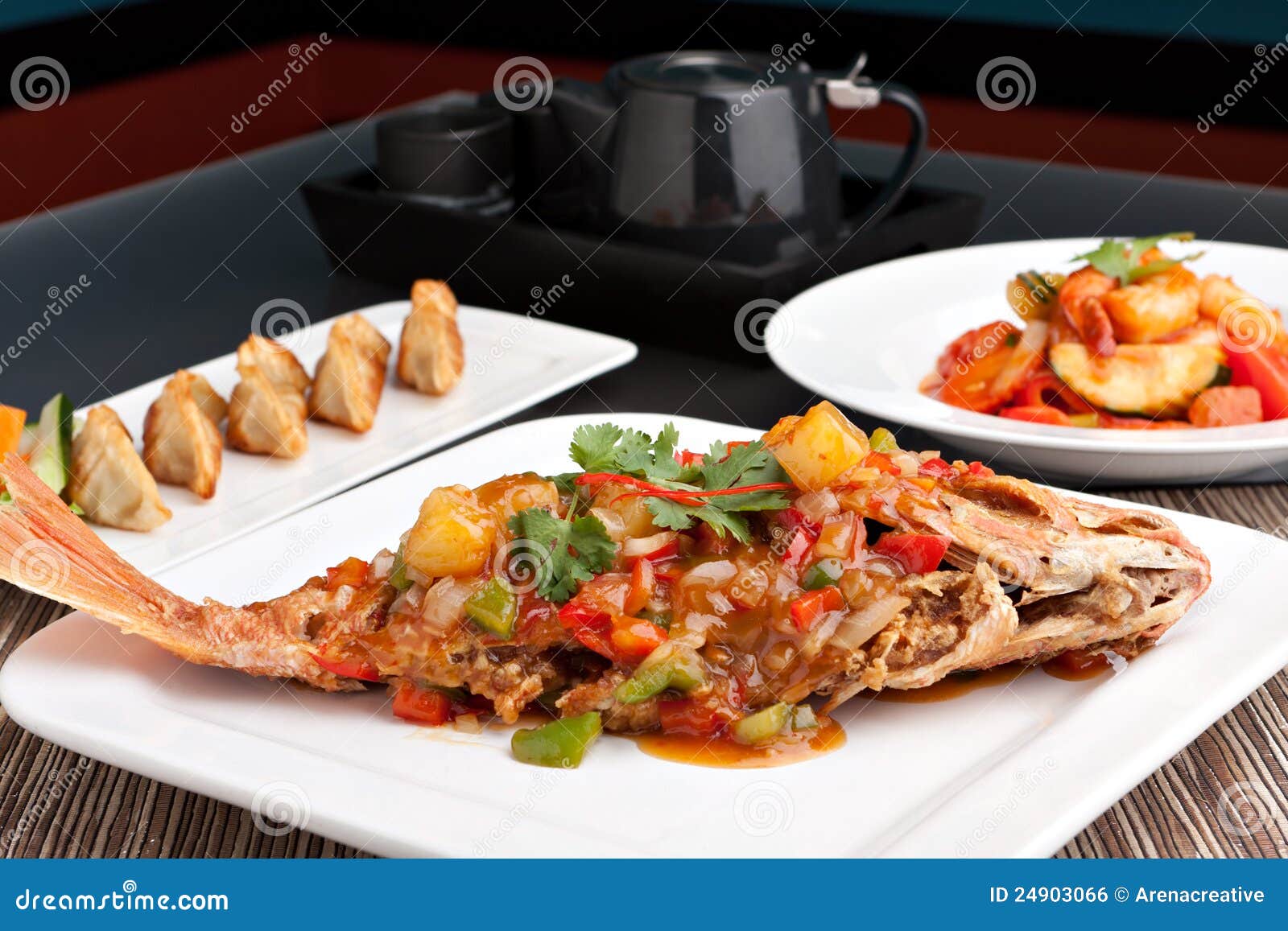 Thai Style Red Snapper Presentation Stock Photo - Image of fried ...