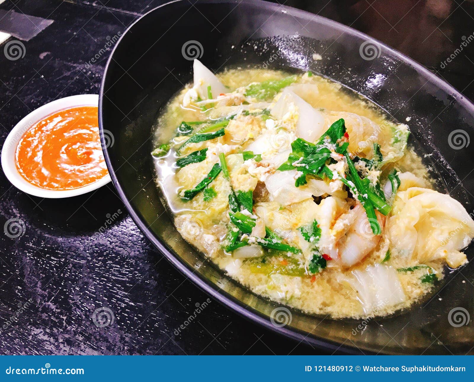 Thai style suki in broth. stock photo. Image of ingredient - 121480912