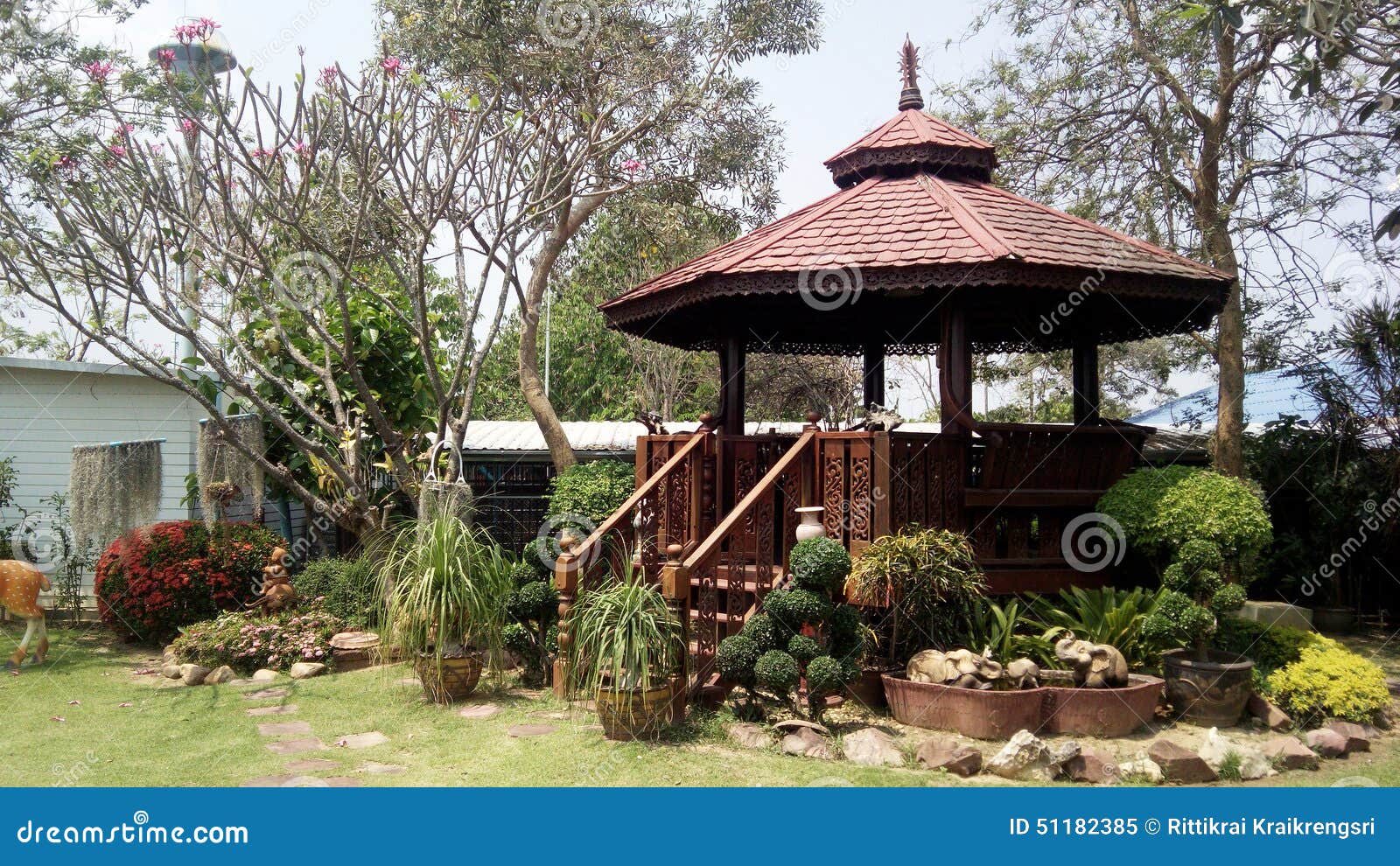 Thai style wood pavilion stock image. Image of pavilion - 51182385