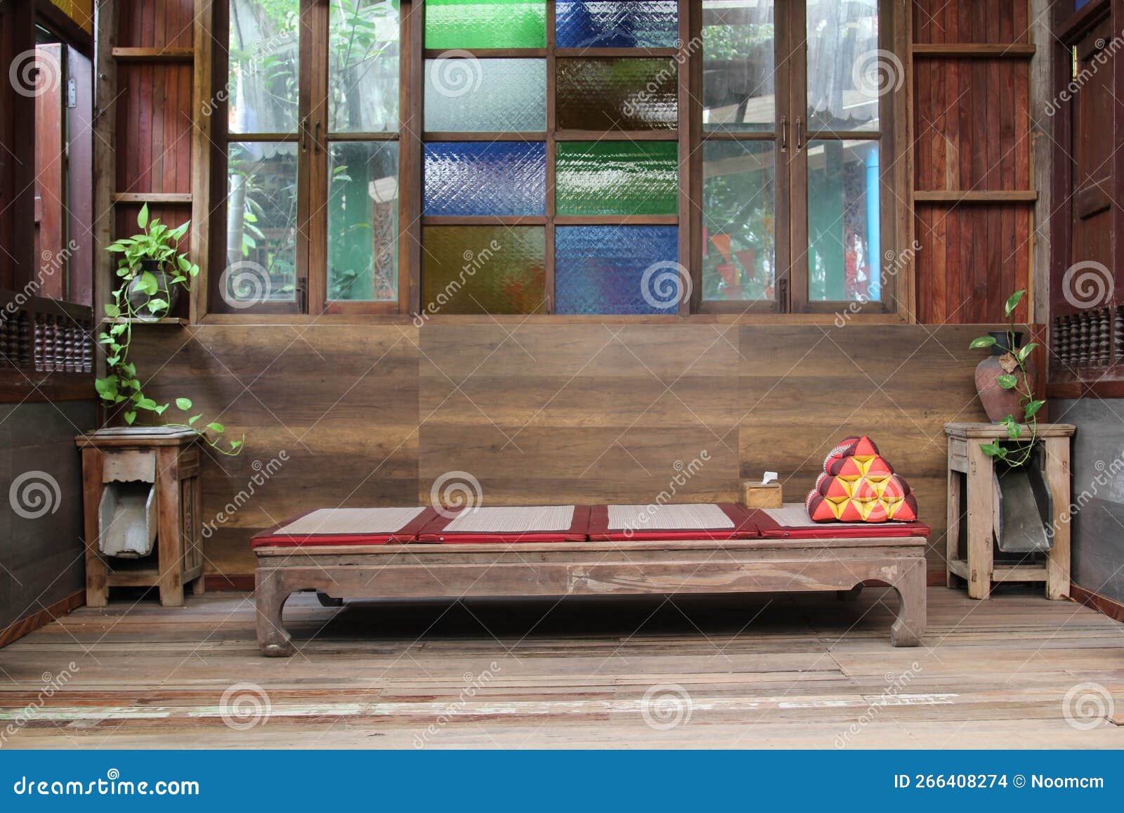 Thai Style Wooden Bench on Terrace Stock Photo - Image of traditional ...