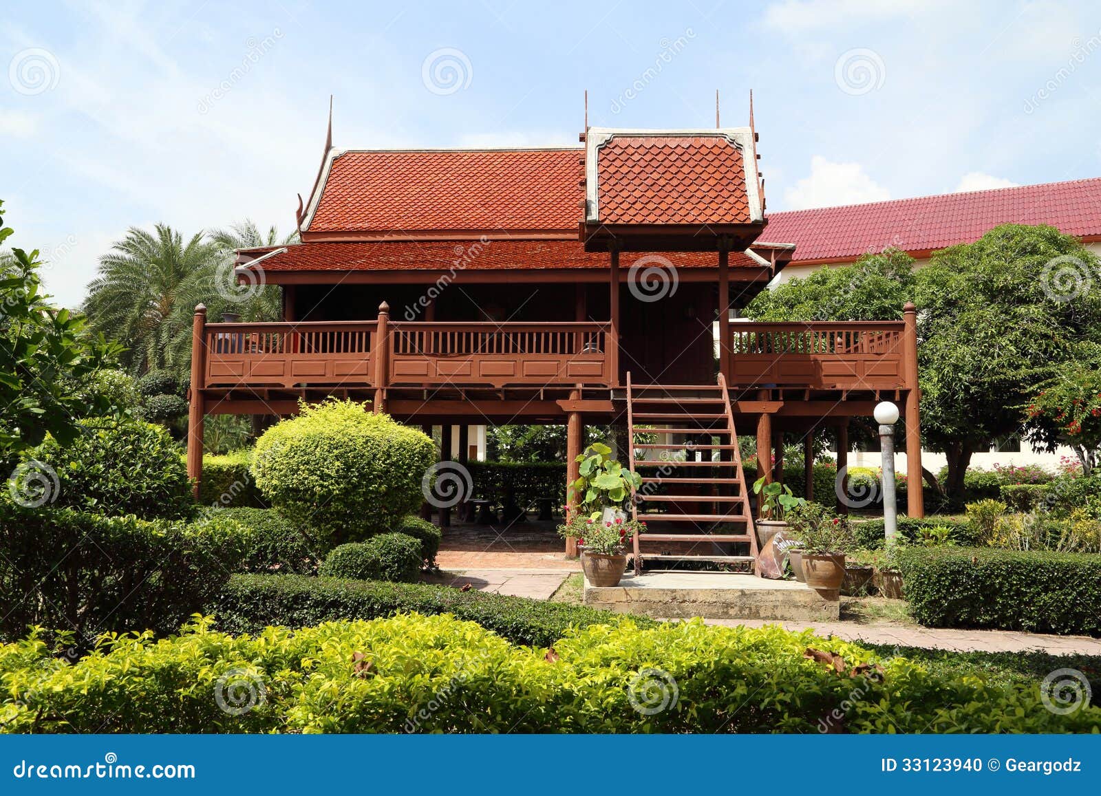 Thai style wooden house stock photo. Image of background - 33123940