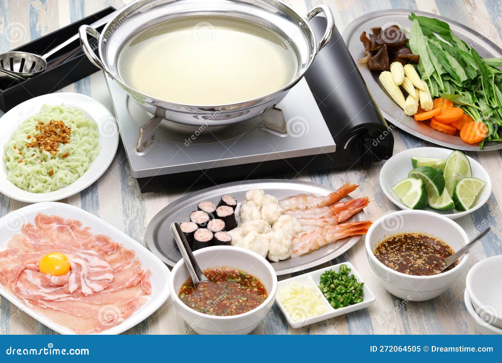 Thai suki hot pot at home stock image. Image of thai - 272064505