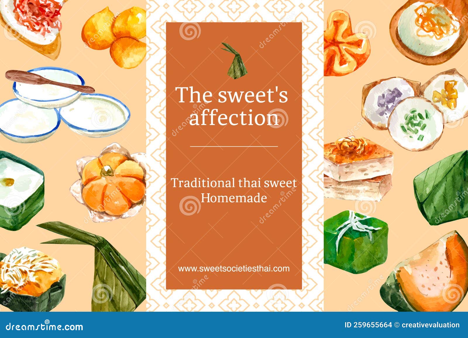 Thai Sweet Frame Design with Thai Custard, Pudding Illustration ...