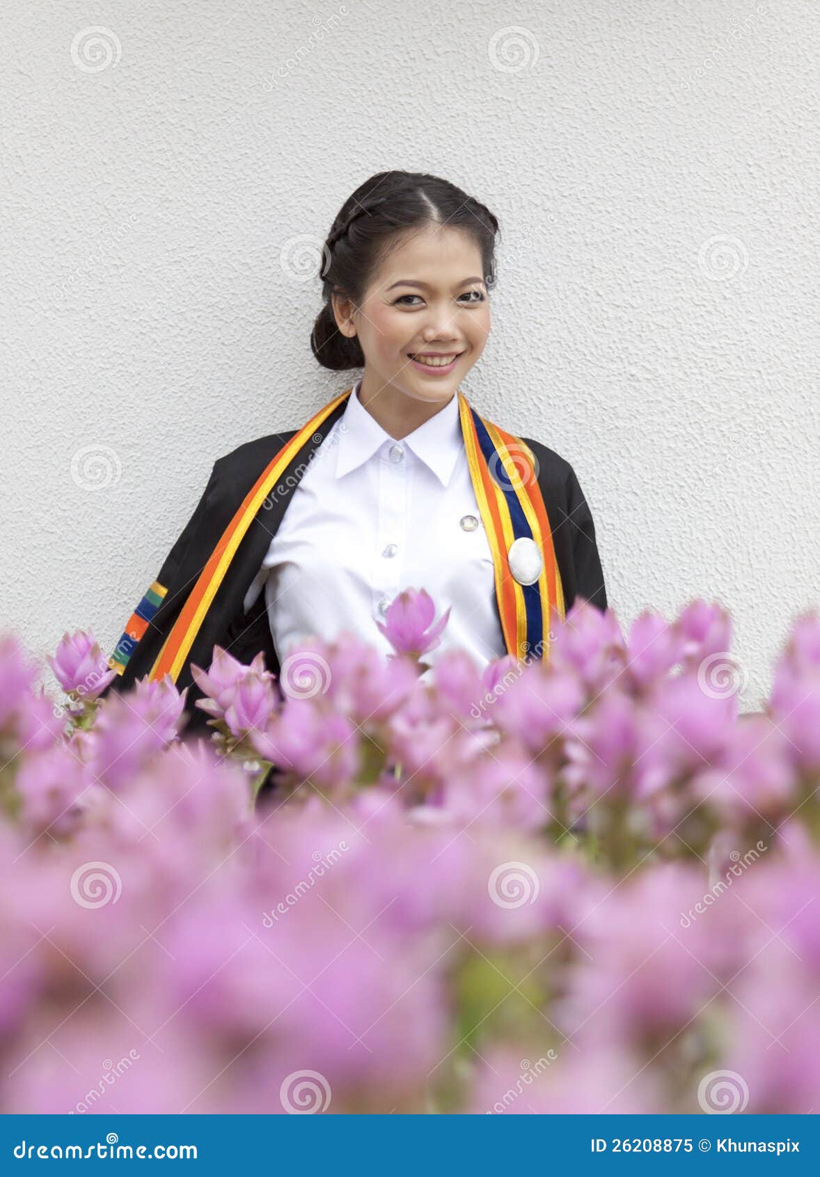 Graduate Thai College Girl Is Is Holding Poles And Stock Photo ...
