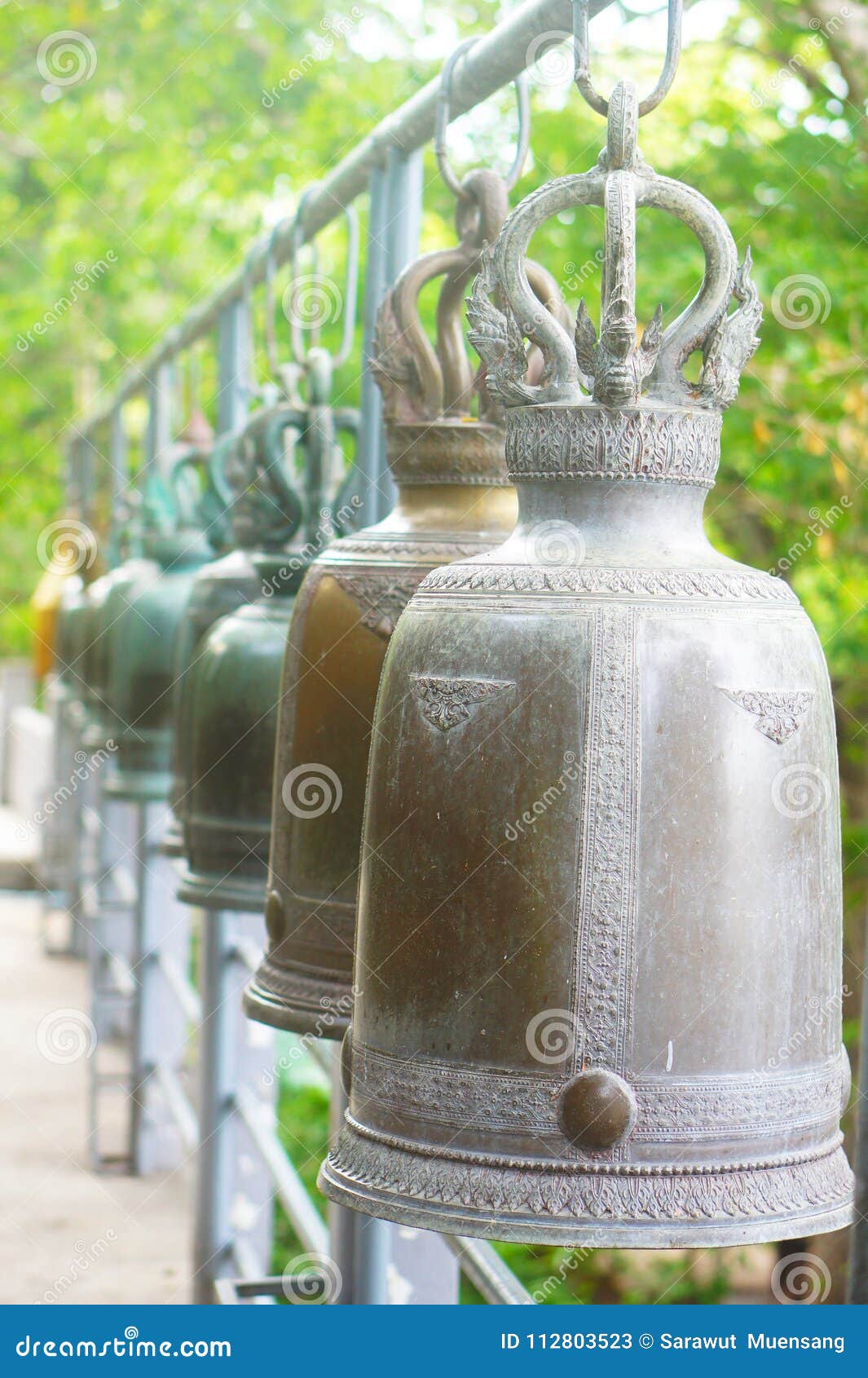 Thai temple bell. editorial stock photo. Image of gold - 112803523