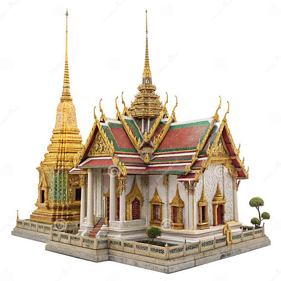 Thai Temple Model Isolated on White Background Stock Illustration ...