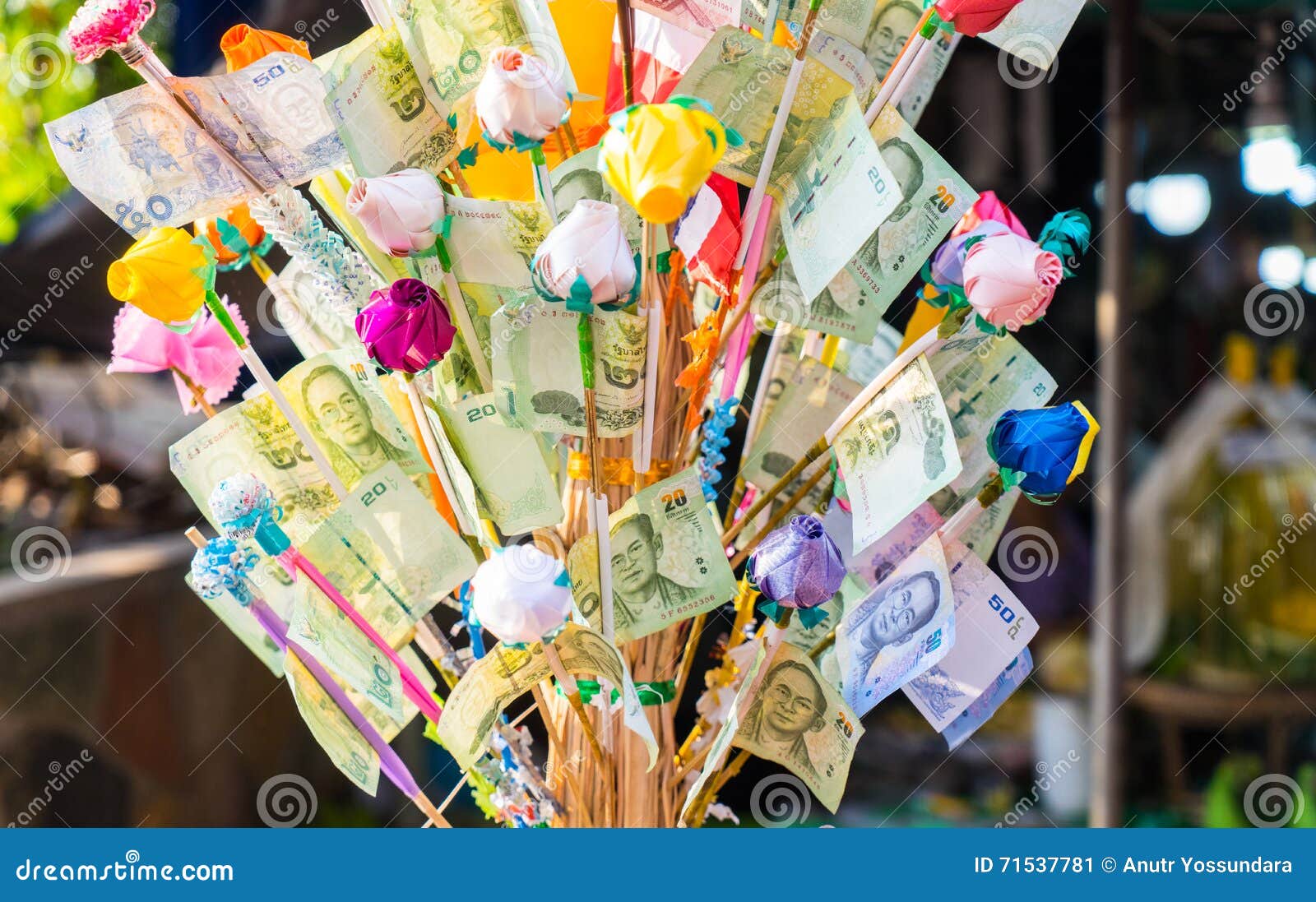 Thai Temple Money Donation Tree Stock Image - Image of multi ...