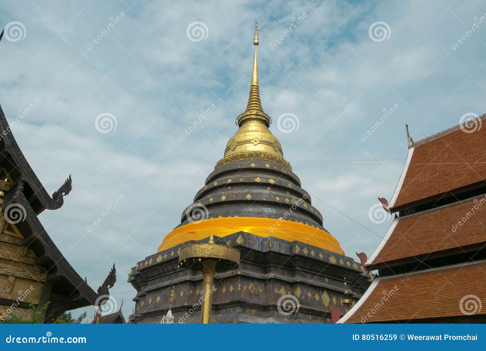Thai temple stock image. Image of thailand, brick, cloud - 80516259