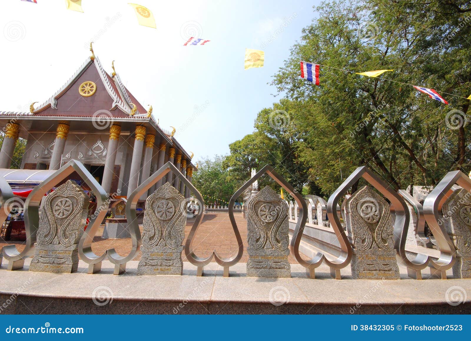 Thai Temple and Outdoor Design Stock Image - Image of blue, grass: 38432305