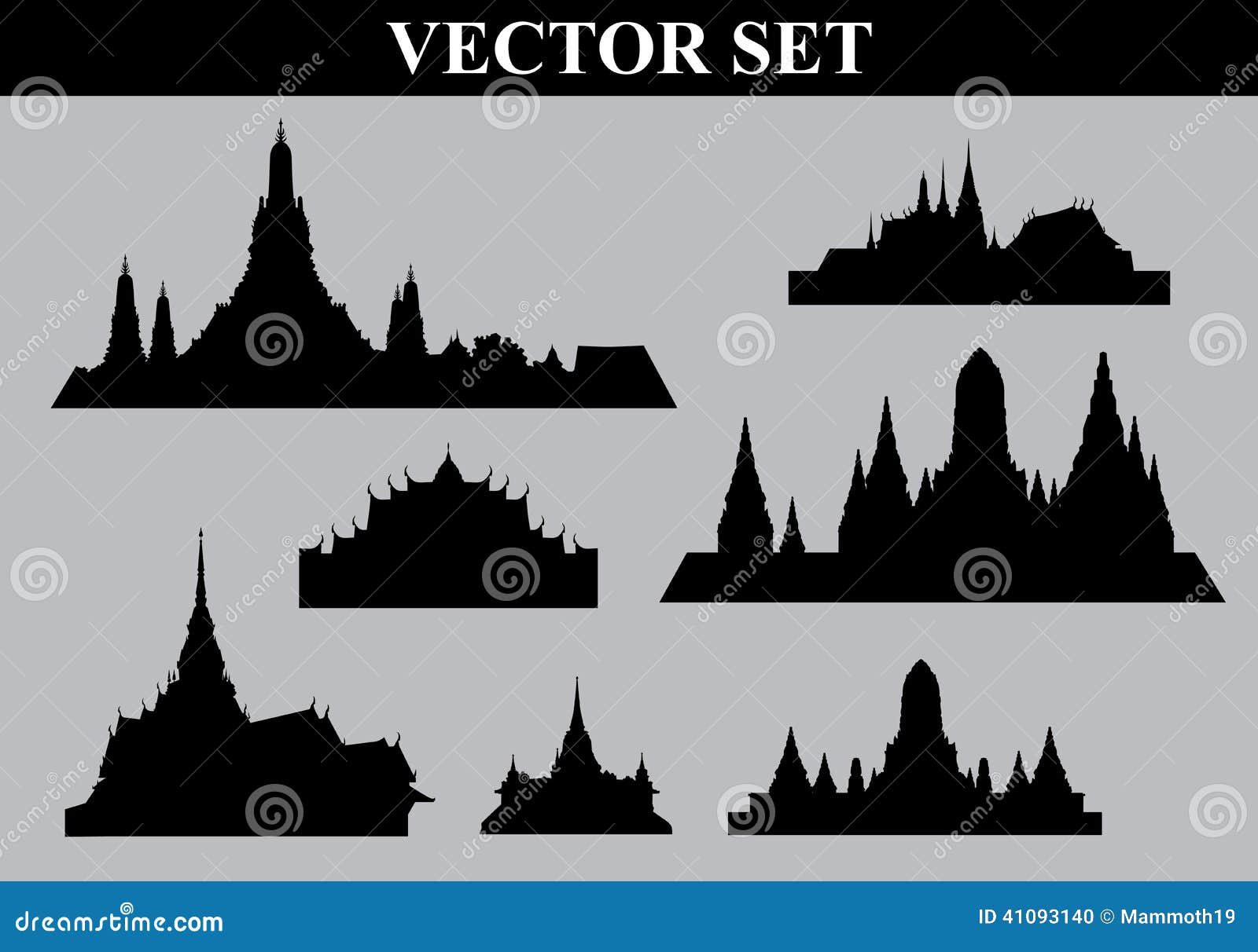 Thai Temple Set Vector File Stock Vector - Illustration of artistic ...