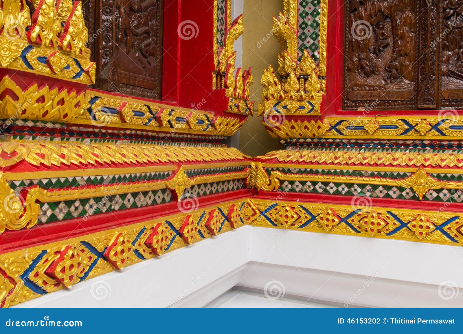 Thai Temple, Wall Thai and Thai Pattern Design on Wall Stock Photo ...