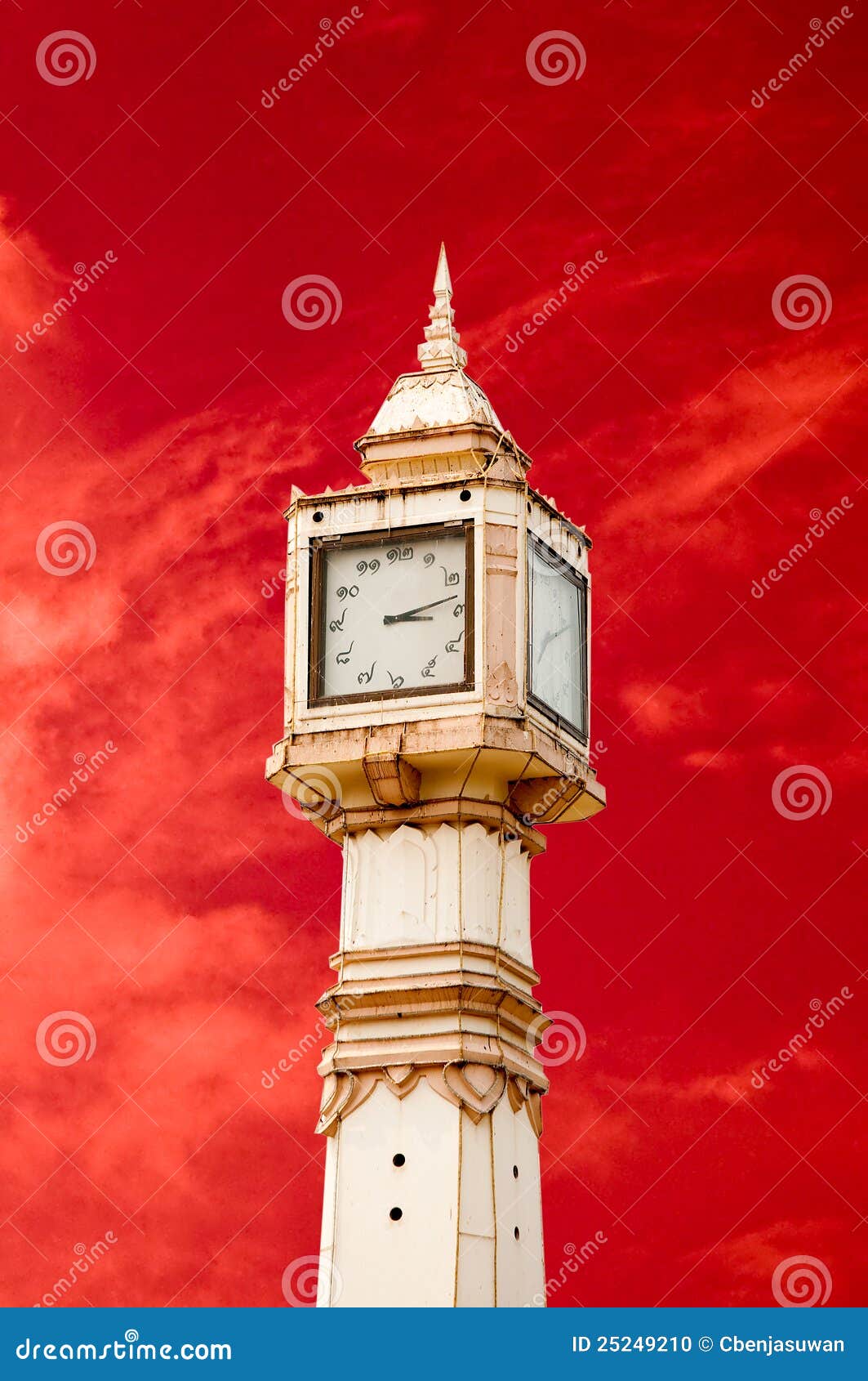 The Thai tower clock stock photo. Image of place, alphabet - 25249210