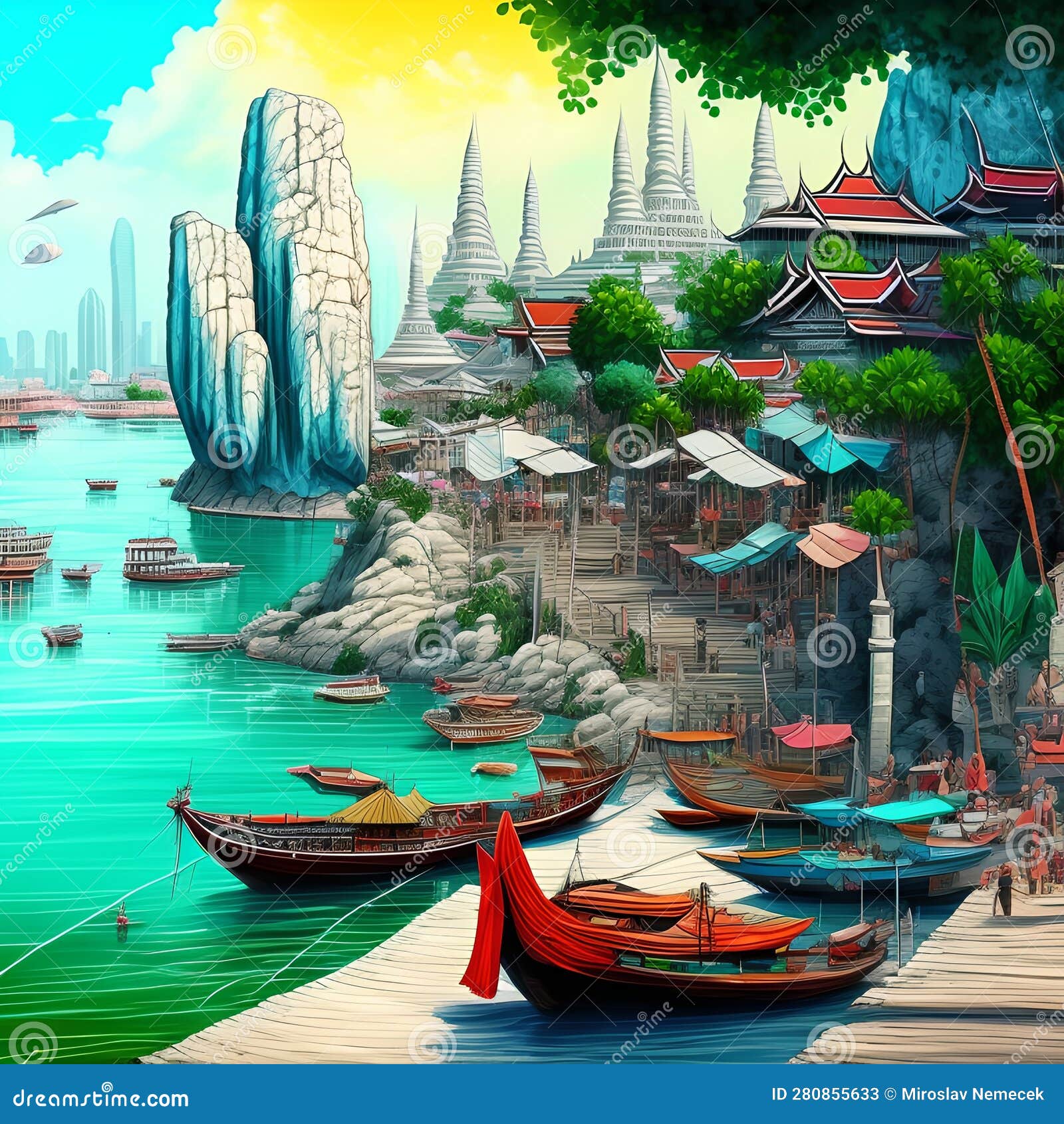Thai Town, Generative AI Illustration Stock Illustration - Illustration ...