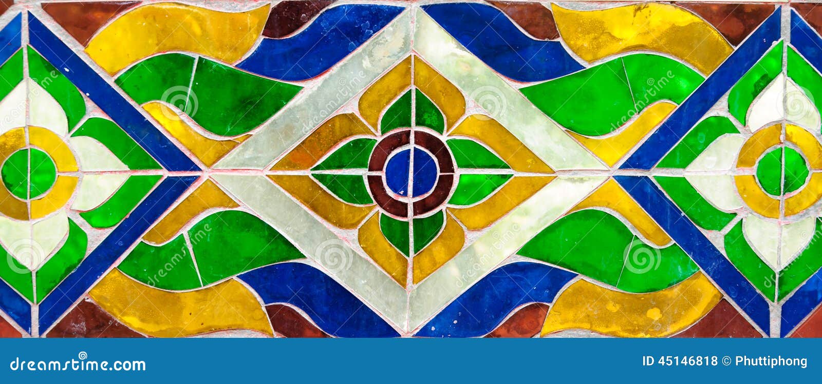 The Thai Tradition Color Glass Graphic of Temple Wall Stock Photo ...