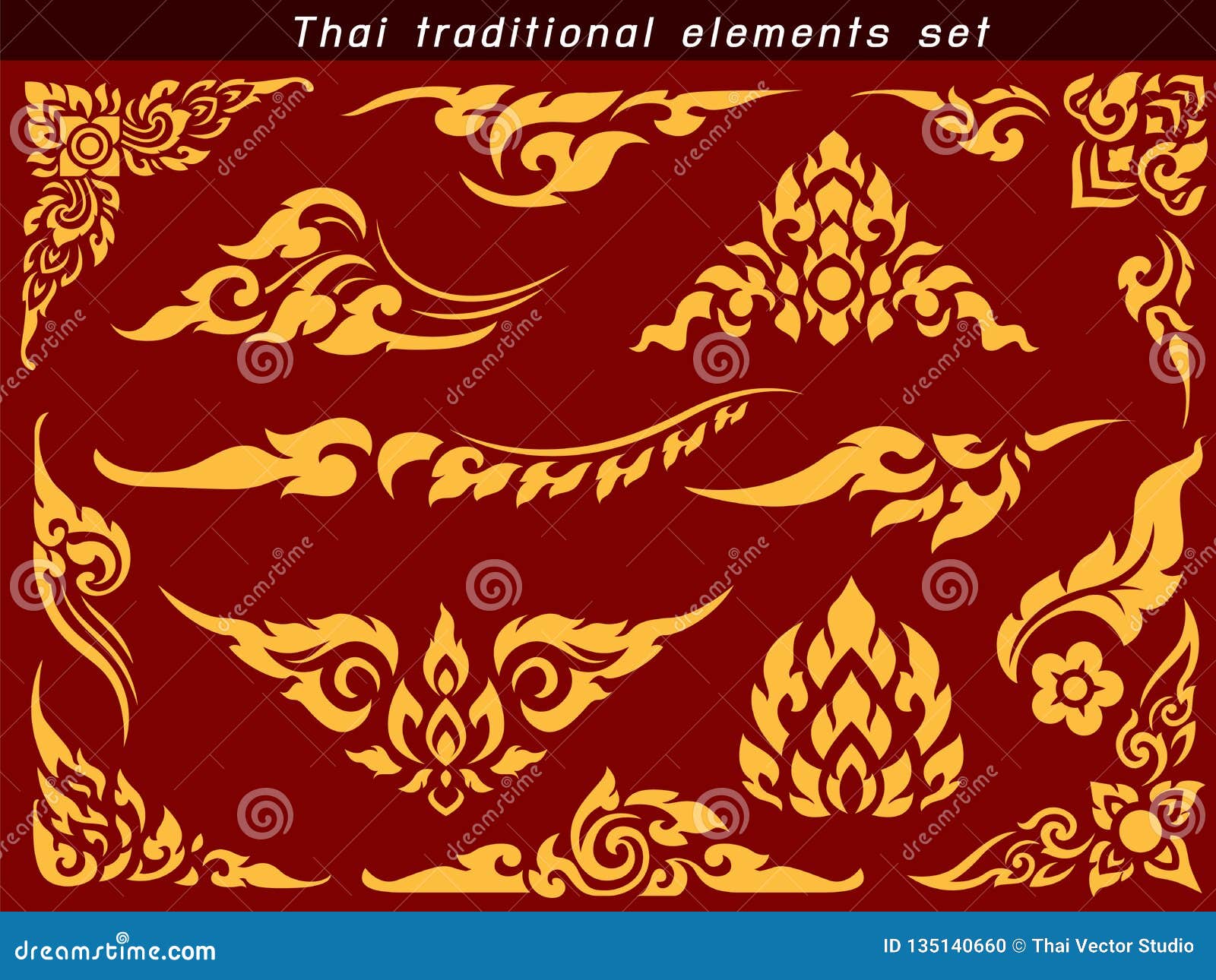 Thai Traditional Elements Set Stock Illustration - Illustration of ...