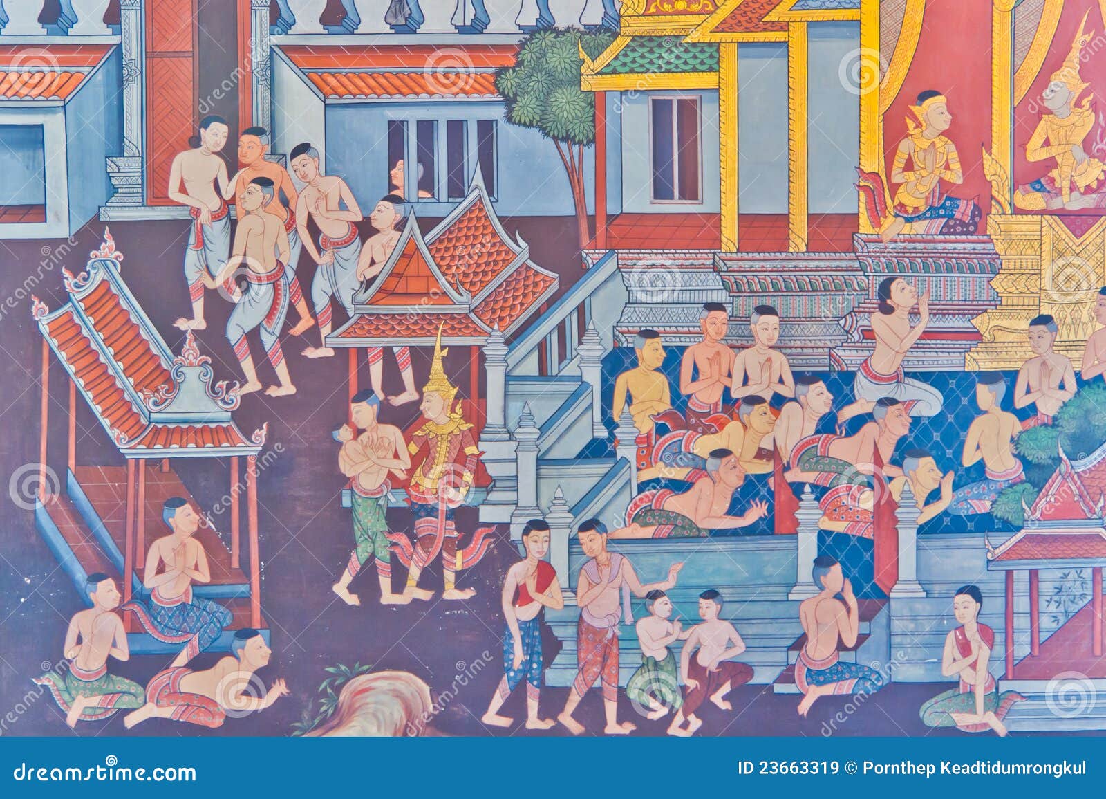 Thai traditional mural stock image. Image of interior - 23663319