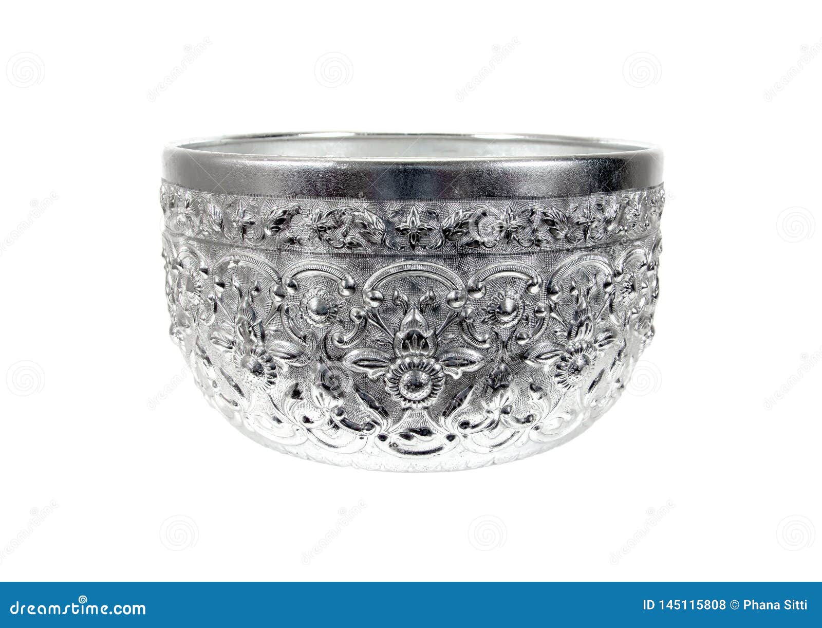 Thai Traditional Silverware Bowl Isolated on White Background Stock ...
