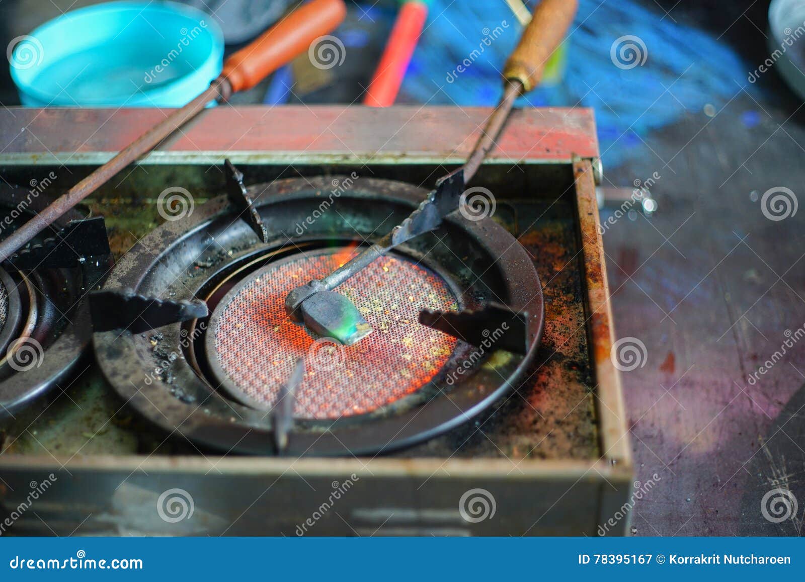 Thai Traditional Soldering Iron Put on Gas and Fire Flame Stock Image ...