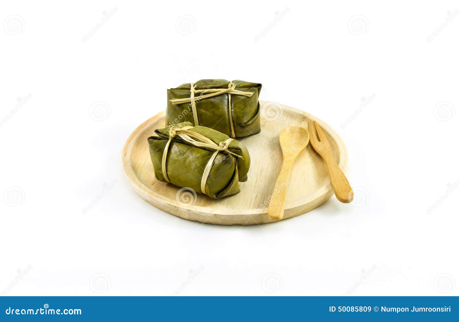 Thai Traditional Sticky Rice Dessert in Banana Leaf Packaging. Stock ...