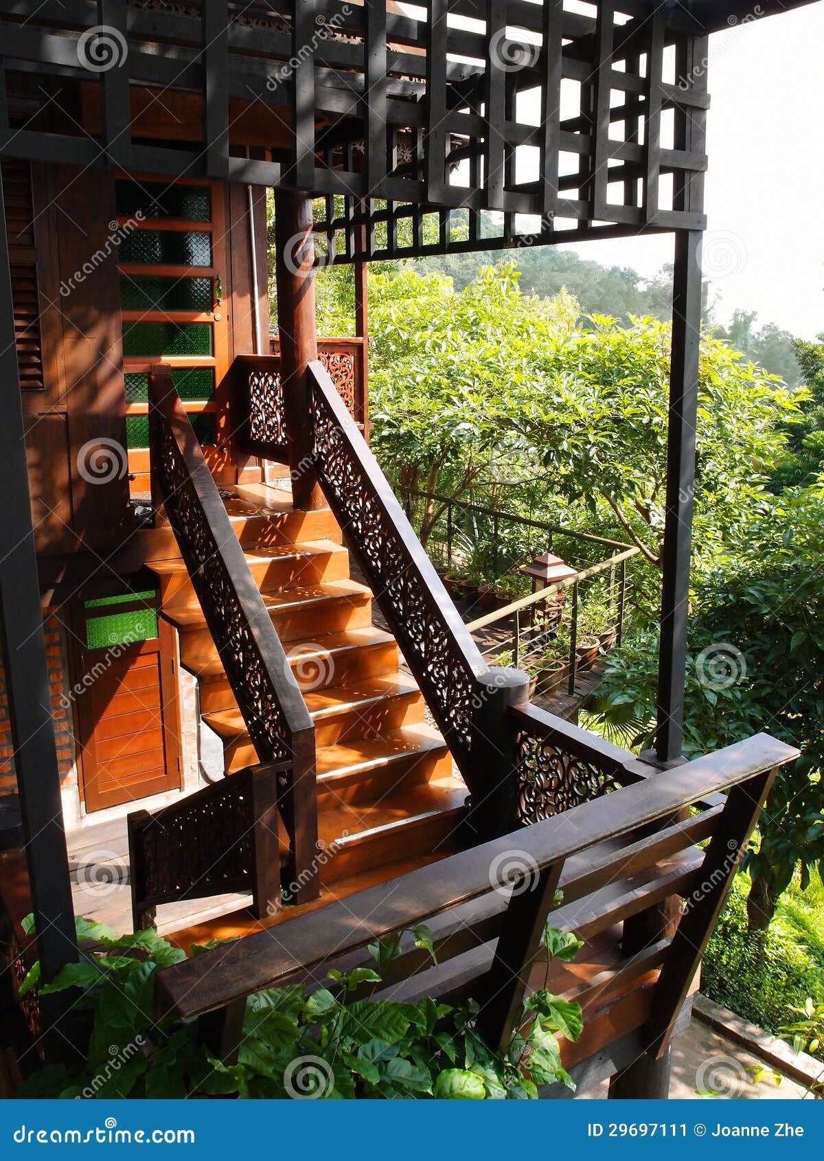 Thai Traditional Timber House with View Stock Image - Image of ...