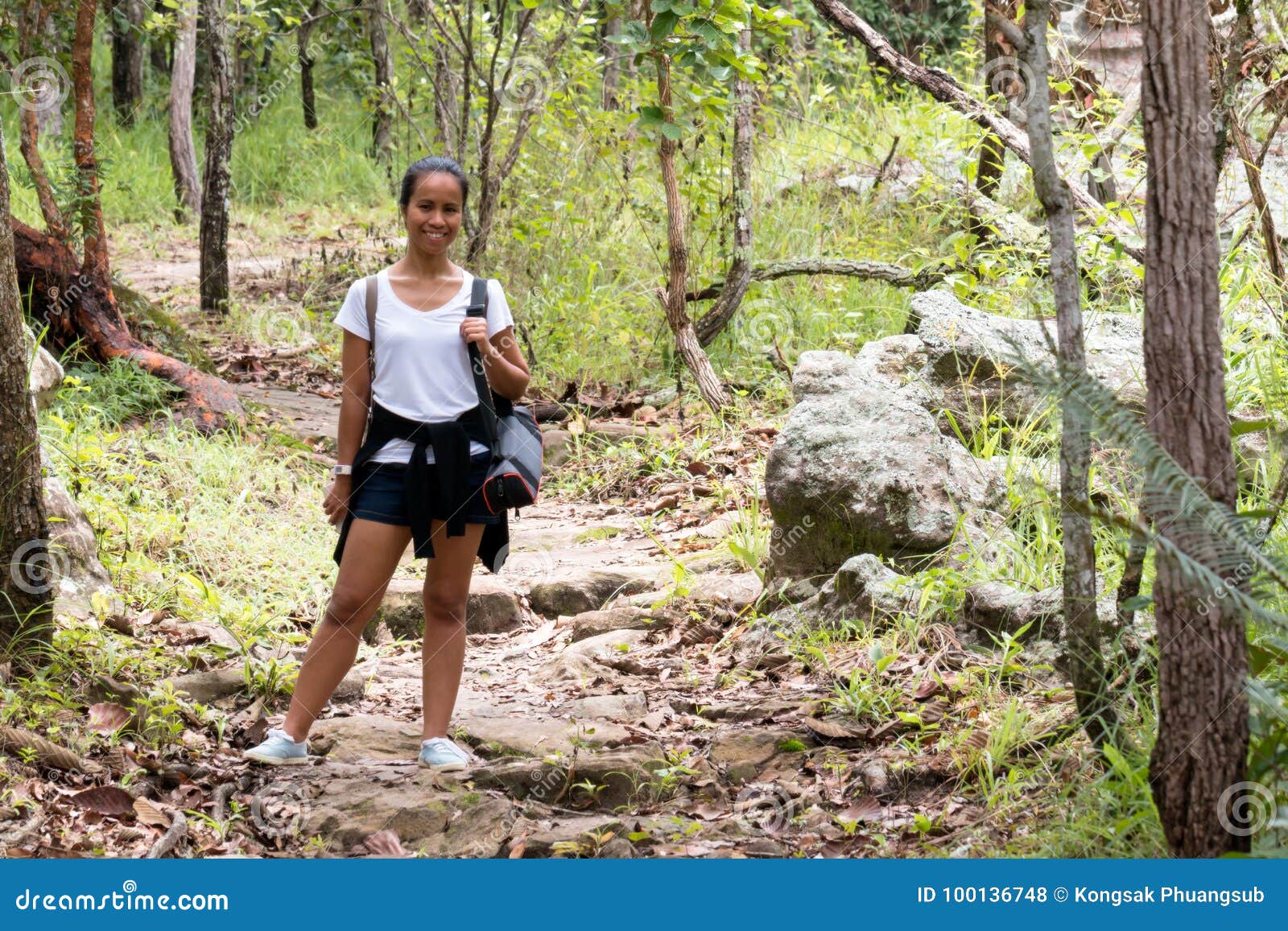 Thai Trekking Lady Smiling during Path of Trail Stock Photo - Image of ...