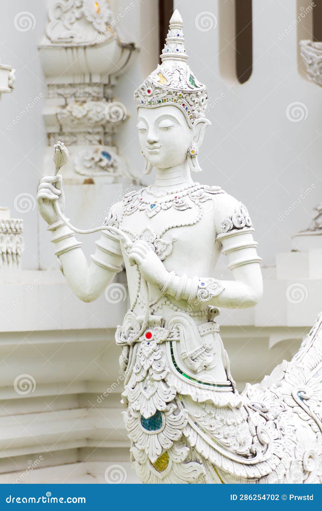 Thai White Angel Statue with Lotus in Temple Stock Photo - Image of ...