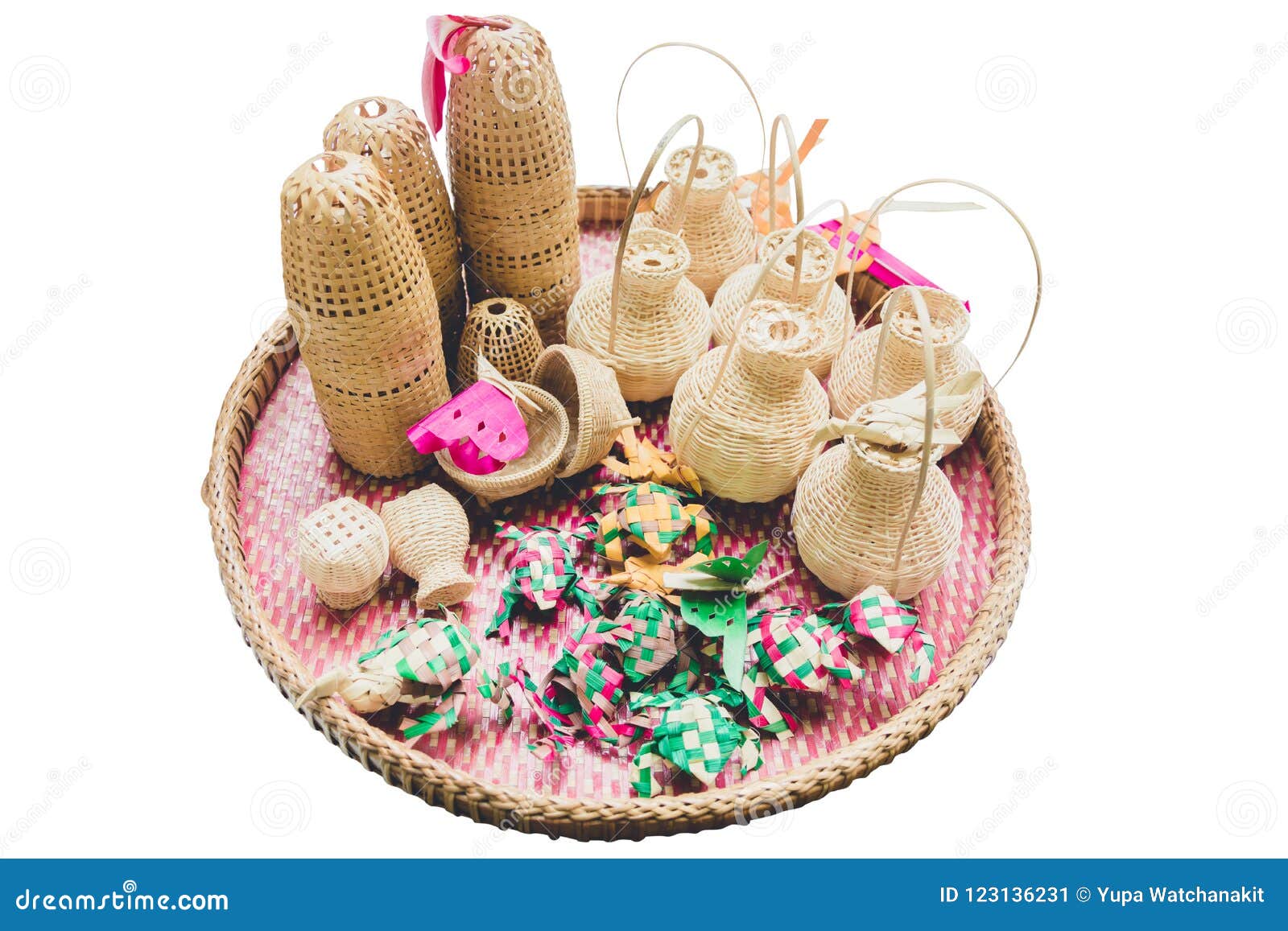 Thai Wicker Baskets on Tray Isolated on White Stock Image - Image of ...