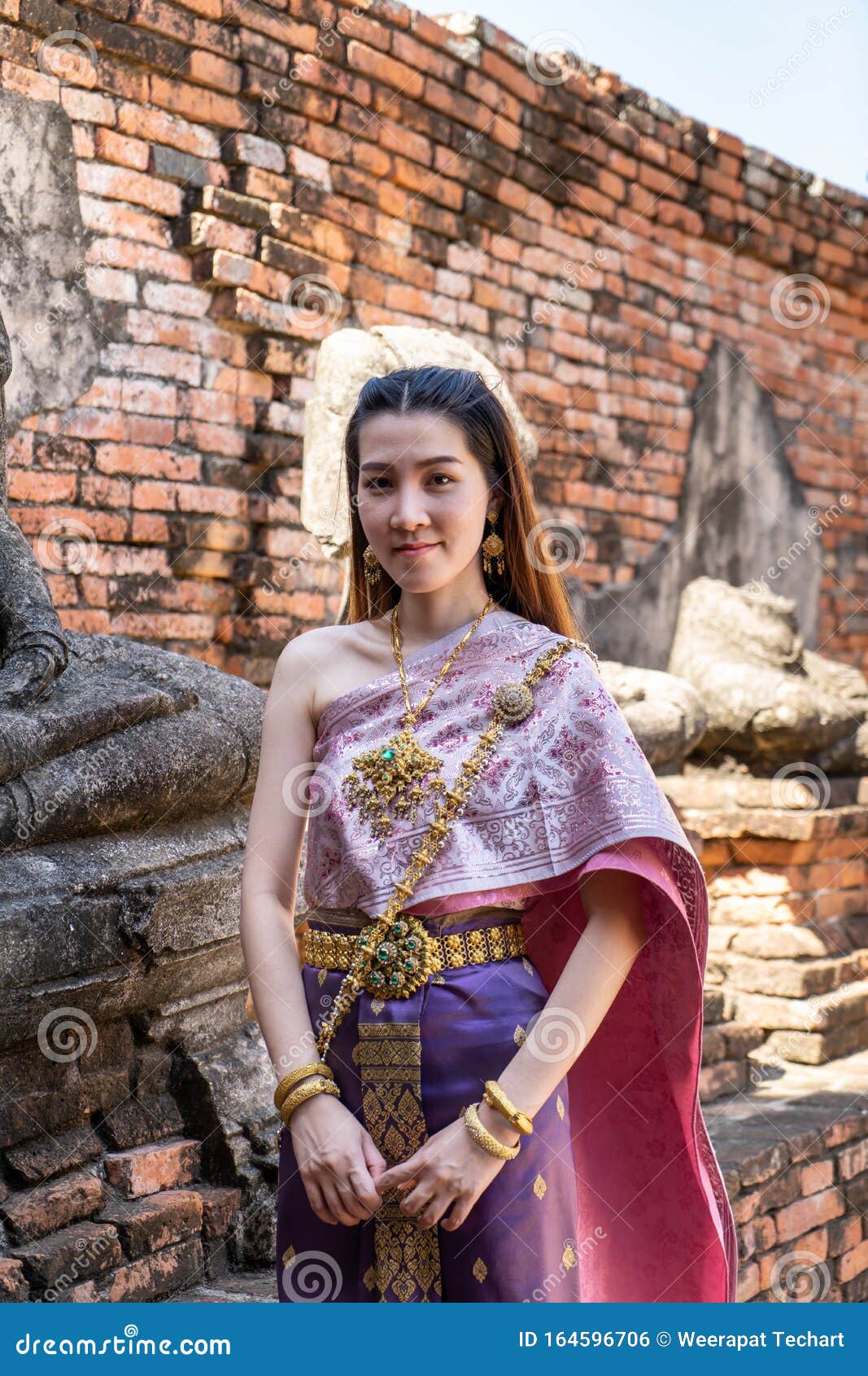 Thai Women with Traditional Thai Suit in Temple Stock Photo - Image of ...