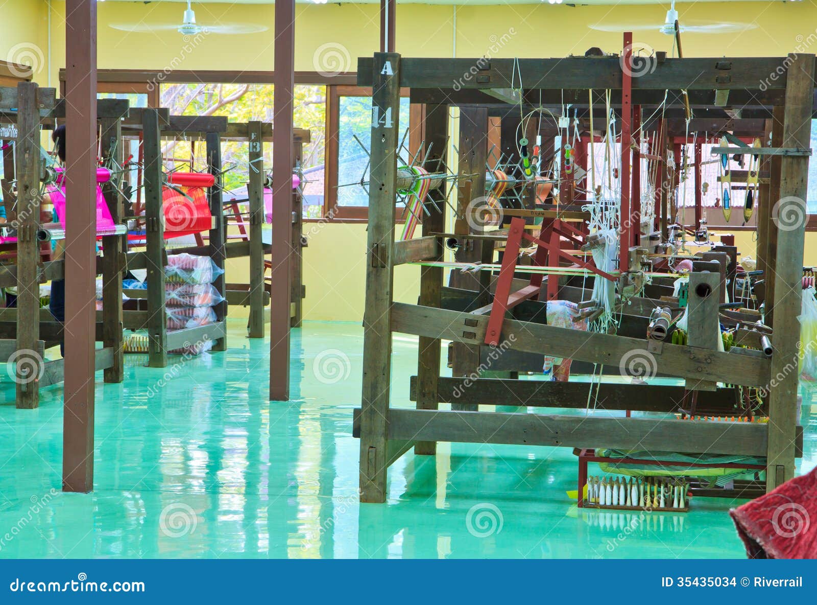 Thai woven silk machine stock photo. Image of asian, clothing - 35435034