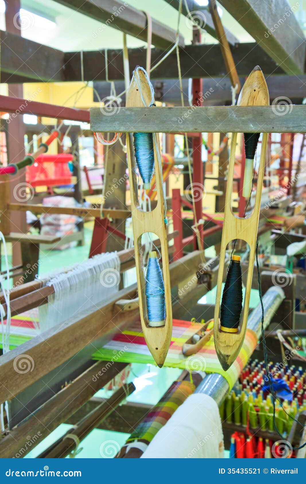 Thai woven silk machine stock image. Image of detail - 35435521