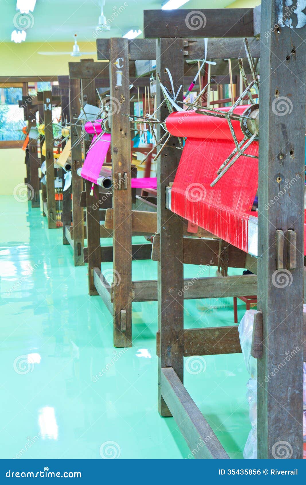 Thai woven silk machine stock photo. Image of craft, factory - 35435856