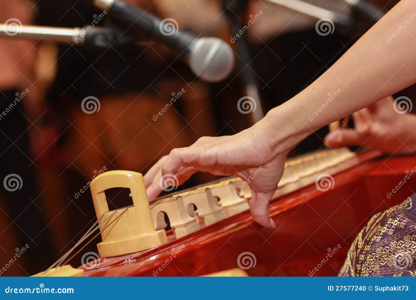 Thai zither. stock photo. Image of wooden, chord, hand - 27577240