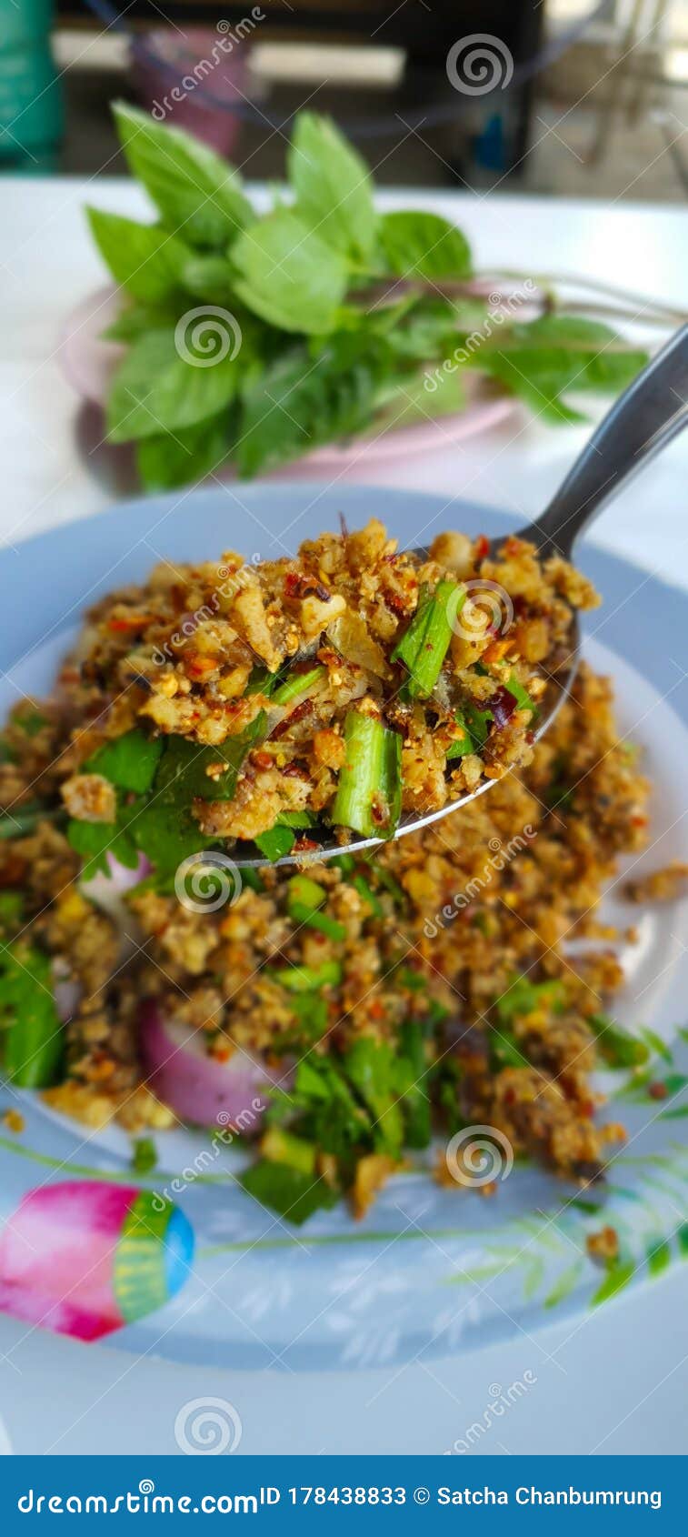 Thaifood catfish larb stock image. Image of meal, fruit - 178438833