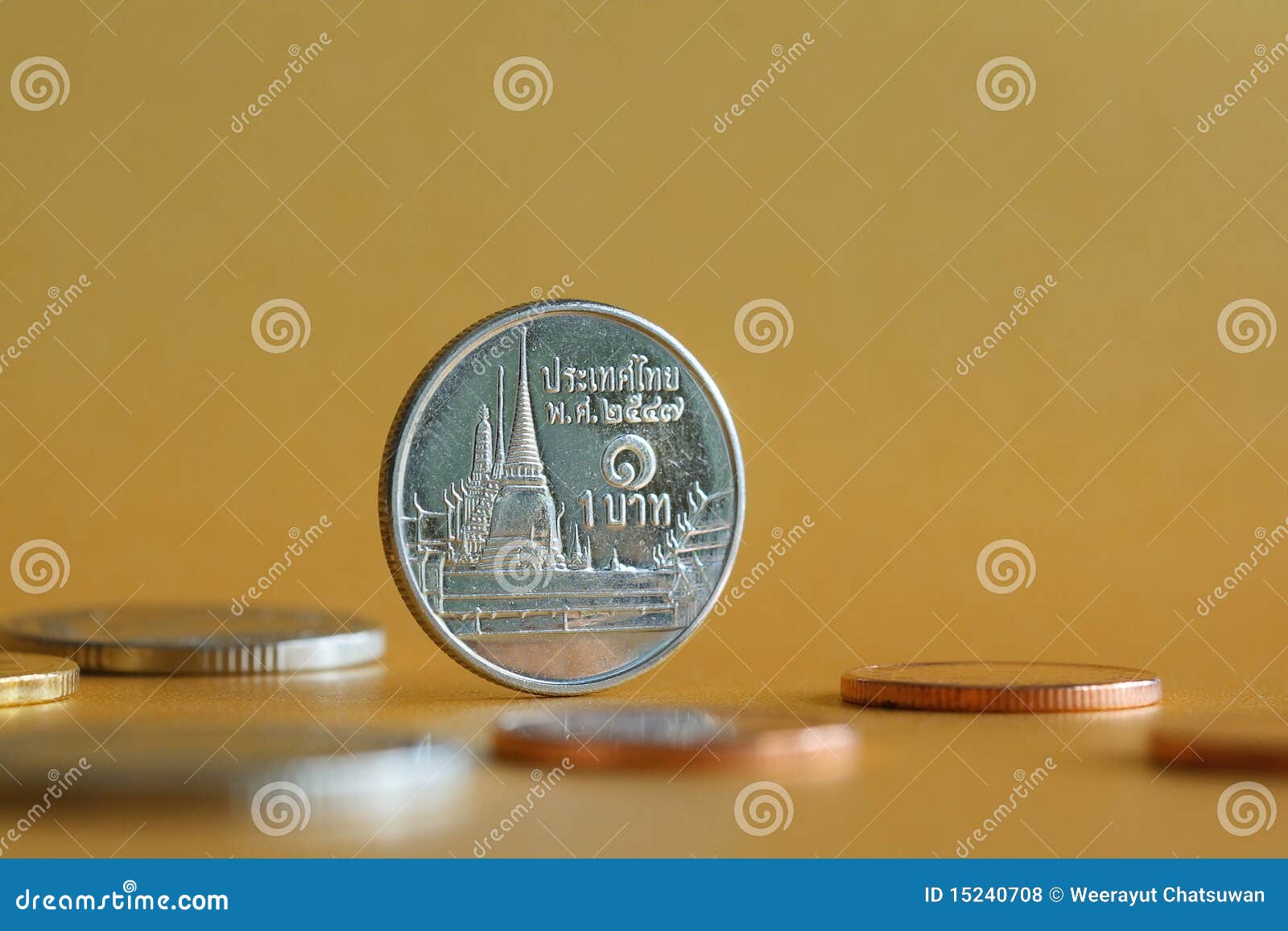 Thailand 1 baht coins back stock photo. Image of financial - 15240708
