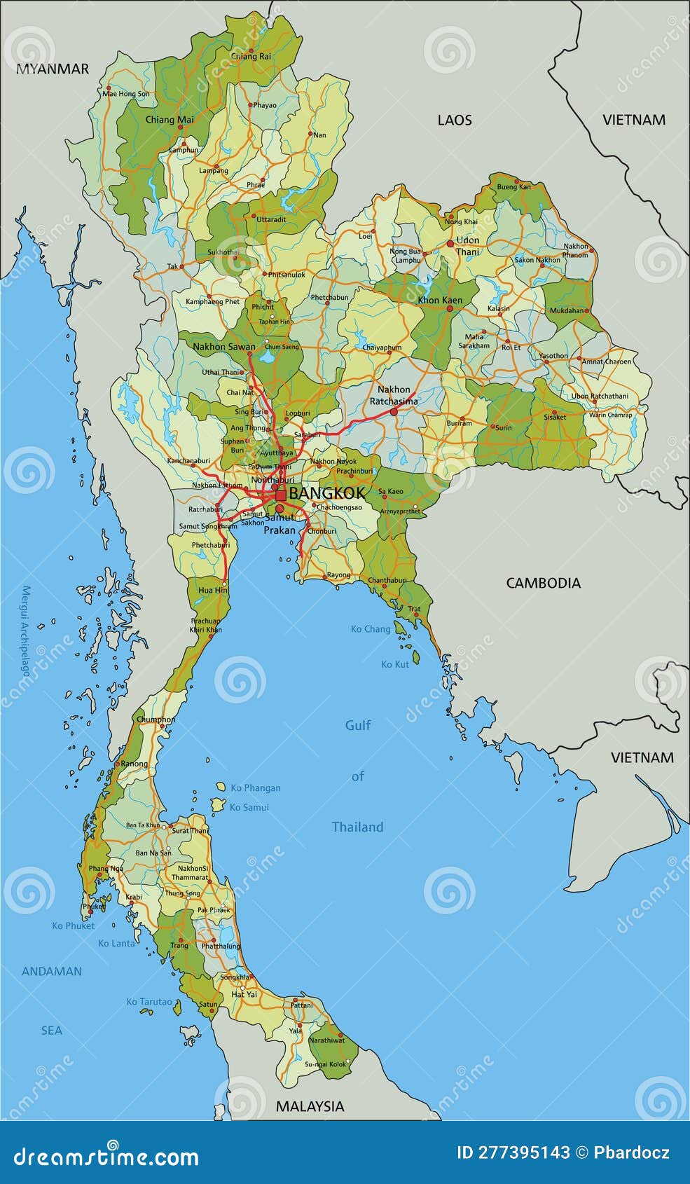 Detailed Editable Political Map with Separated Layers. Thailand Stock ...