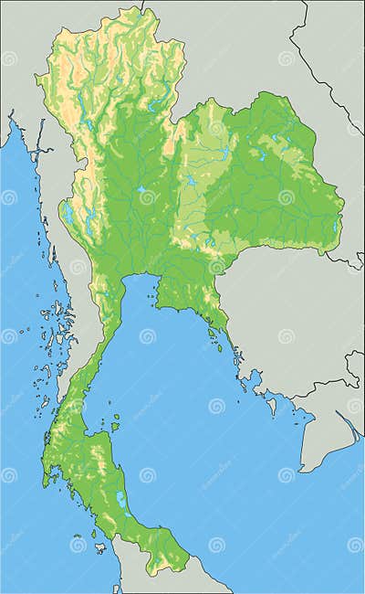 Detailed Thailand Physical Map. Stock Vector - Illustration of colored ...