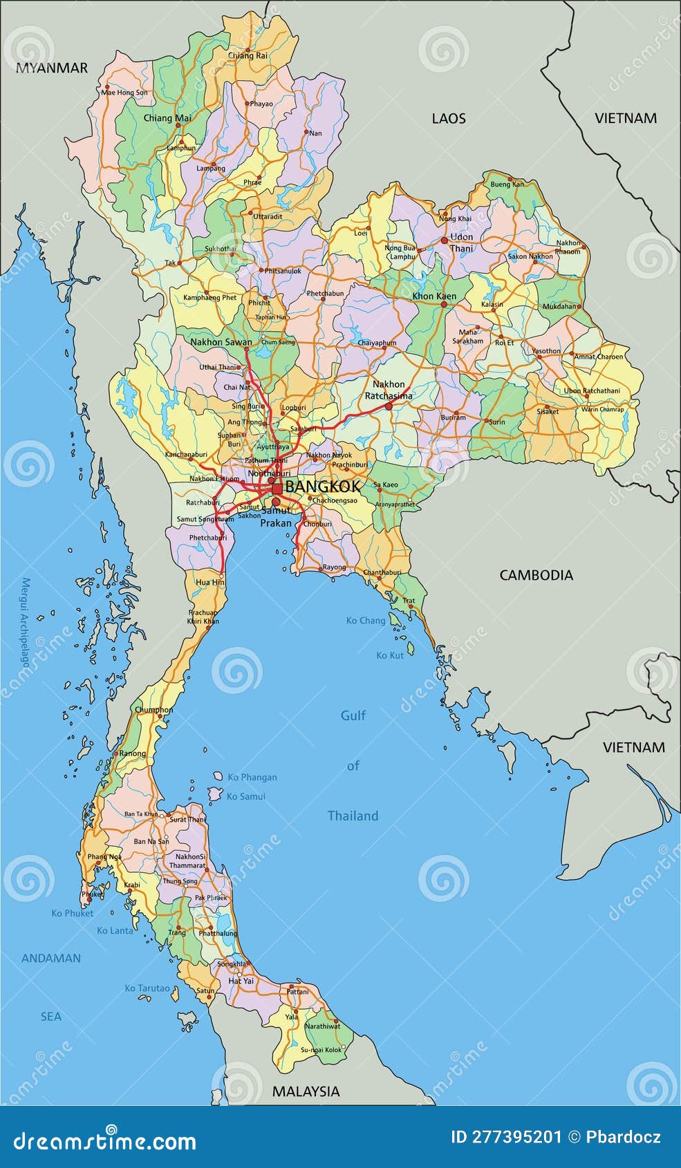 Thailand - Detailed Editable Political Map with Labeling. Stock Vector ...