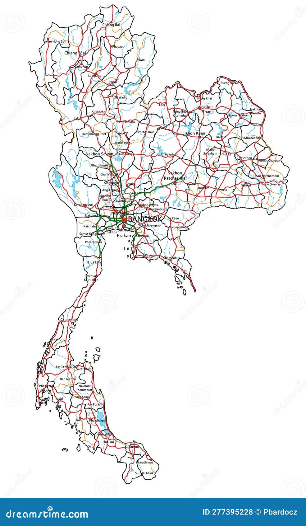 Thailand Road and Highway Map. Stock Vector - Illustration of city ...