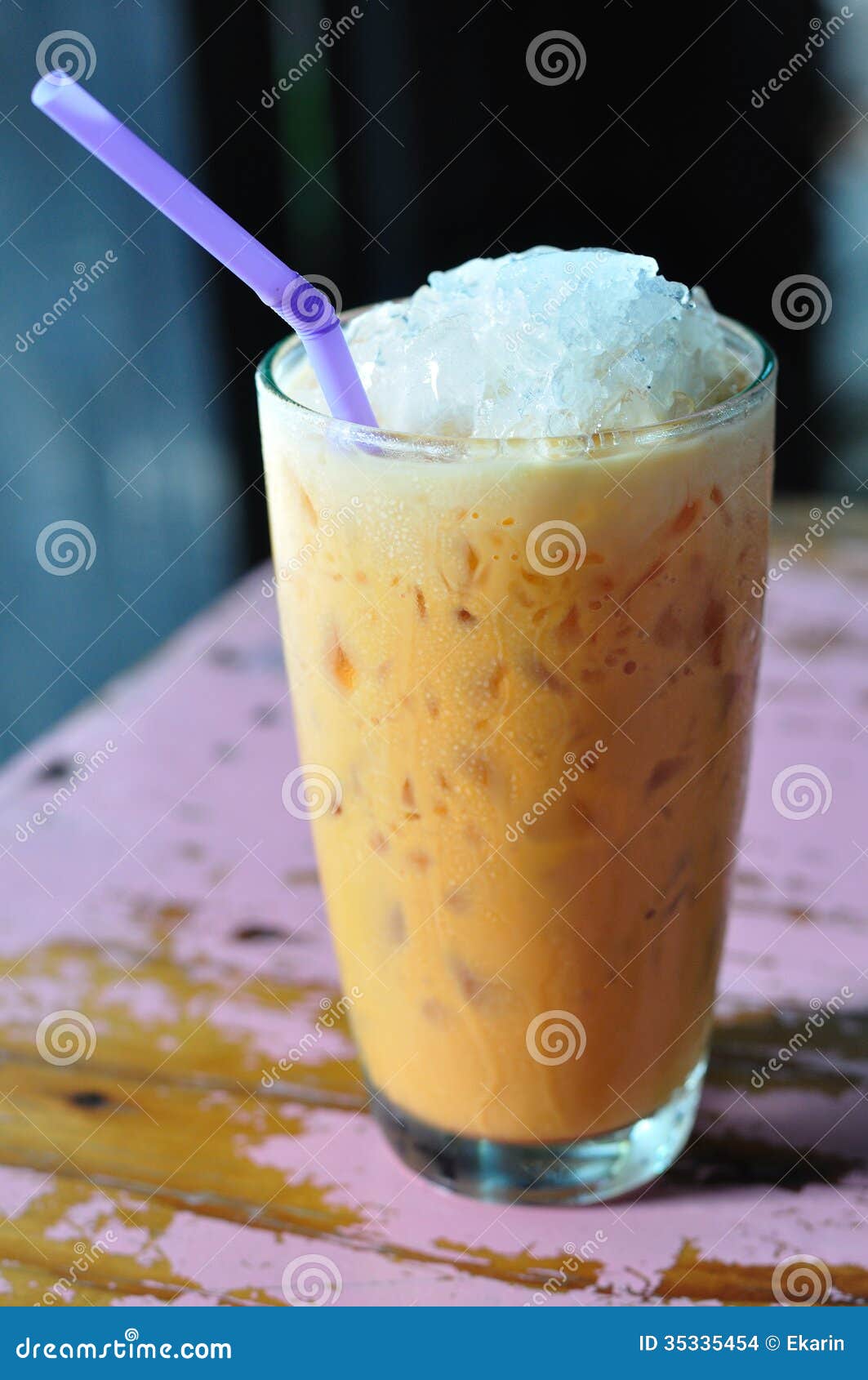 Thailand Beverage, Cold-milk-tea on Painted Desk. Stock Photo - Image ...
