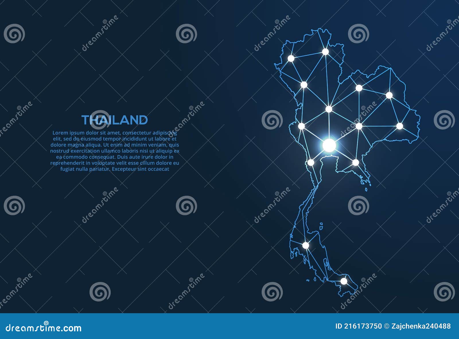 Thailand Communication Network Map. Vector Low Poly Image of a Global ...