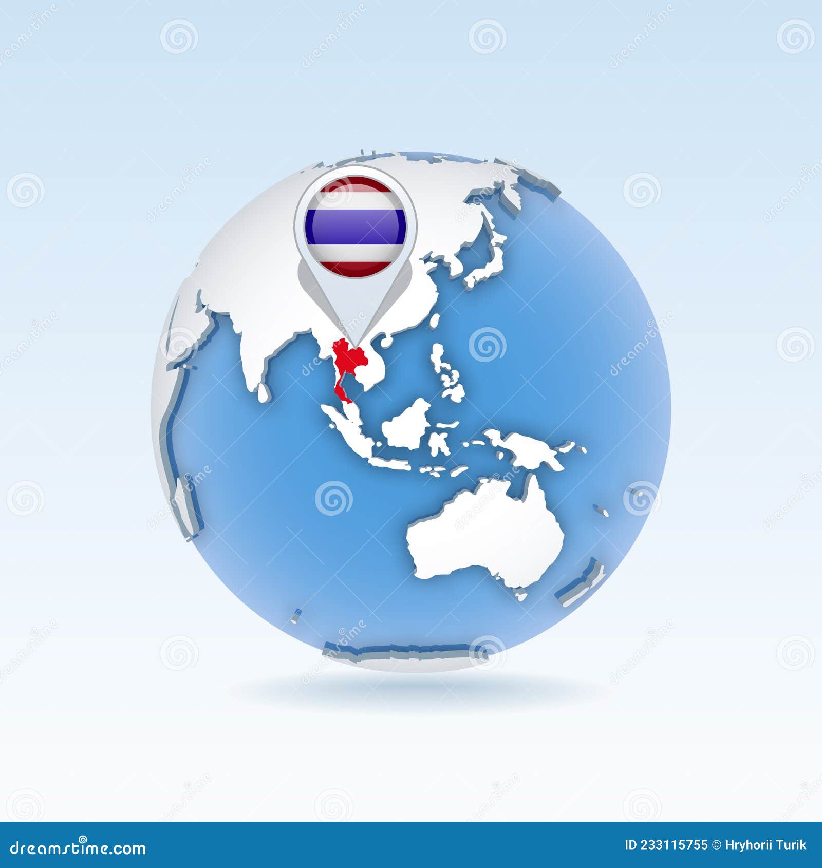 Thailand - Country Map and Flag Located on Globe, World Map. Stock ...