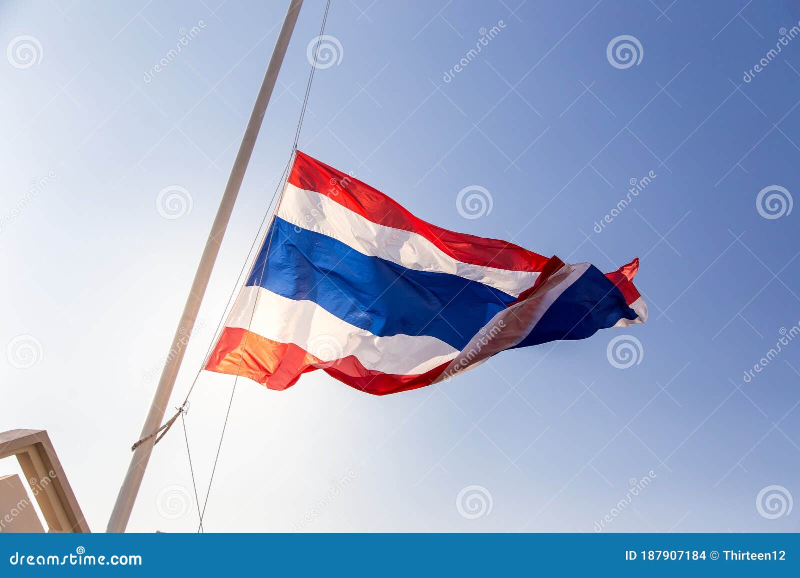 Thailand Flag Fly on Blue Sky Stock Photo - Image of flag, post: 187907184