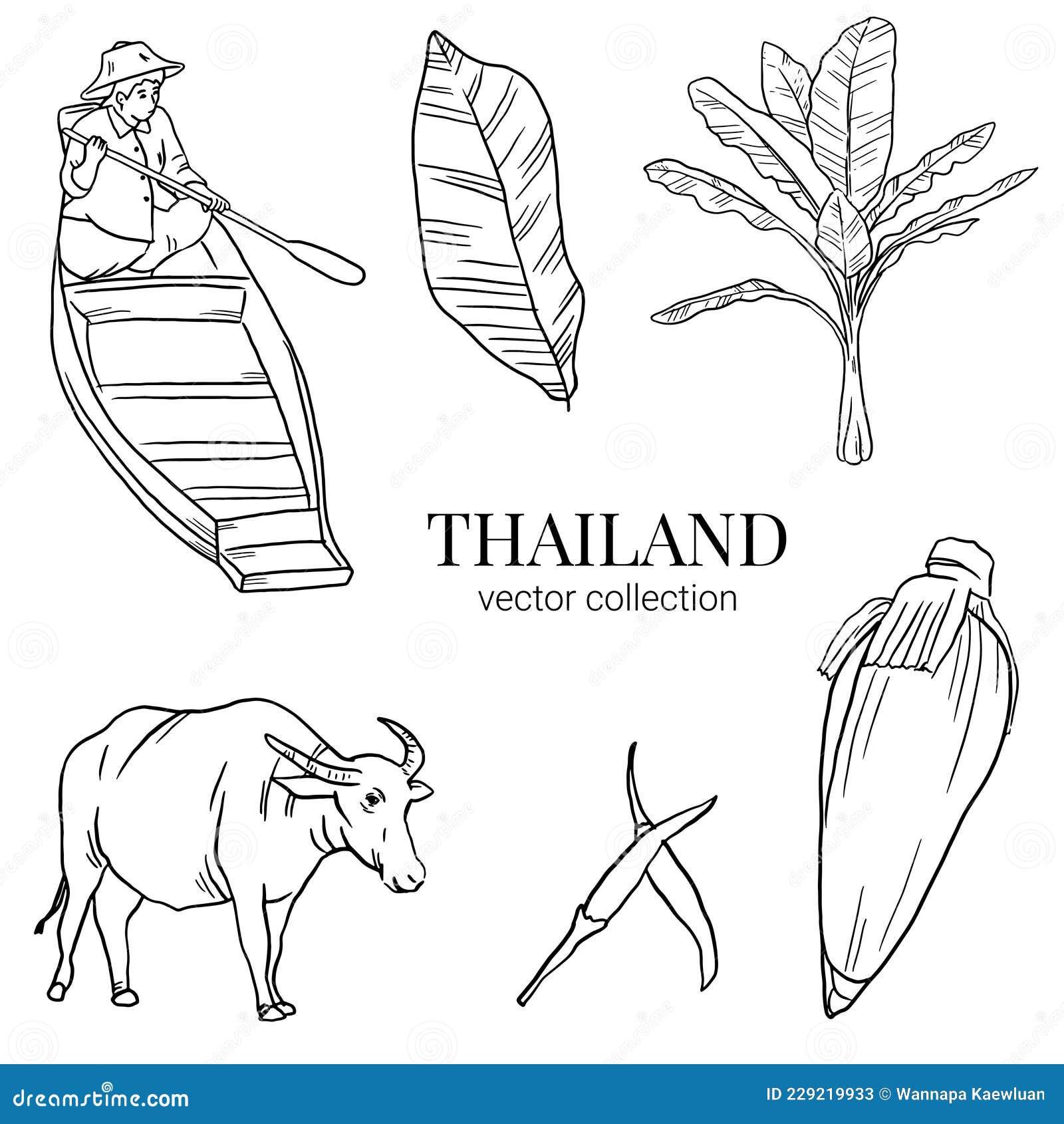 Thailand hand draw doodle stock vector. Illustration of sport - 229219933