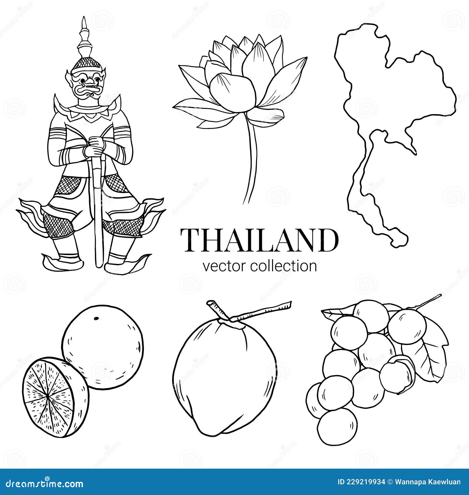 Thailand hand draw doodle stock vector. Illustration of child - 229219934