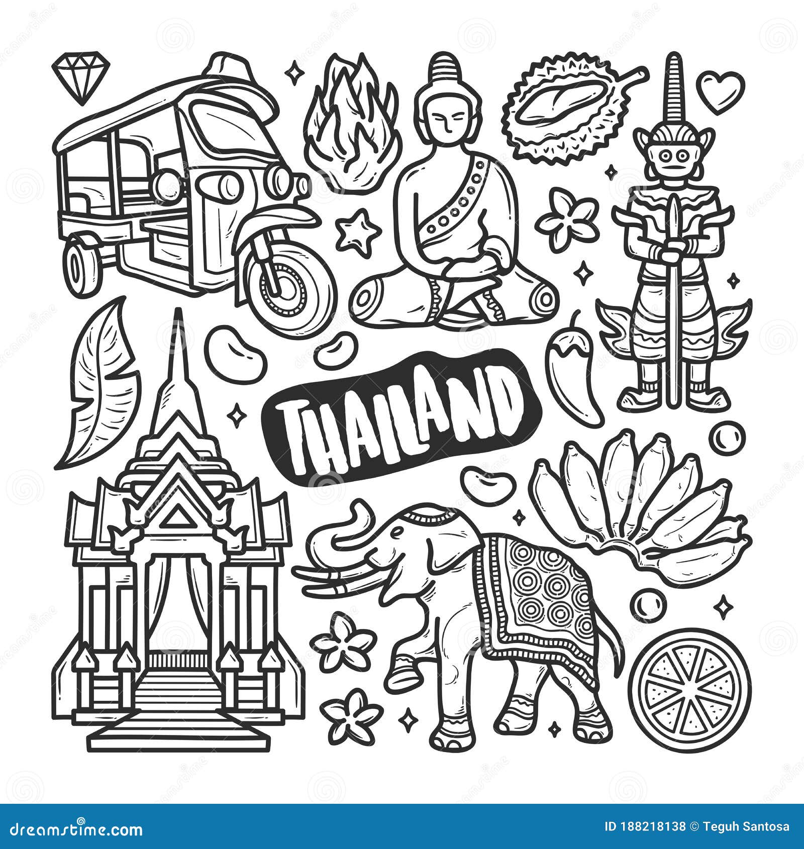 Thailand Map With Drawn Lines And Blue Watercolor Illustration Stock ...