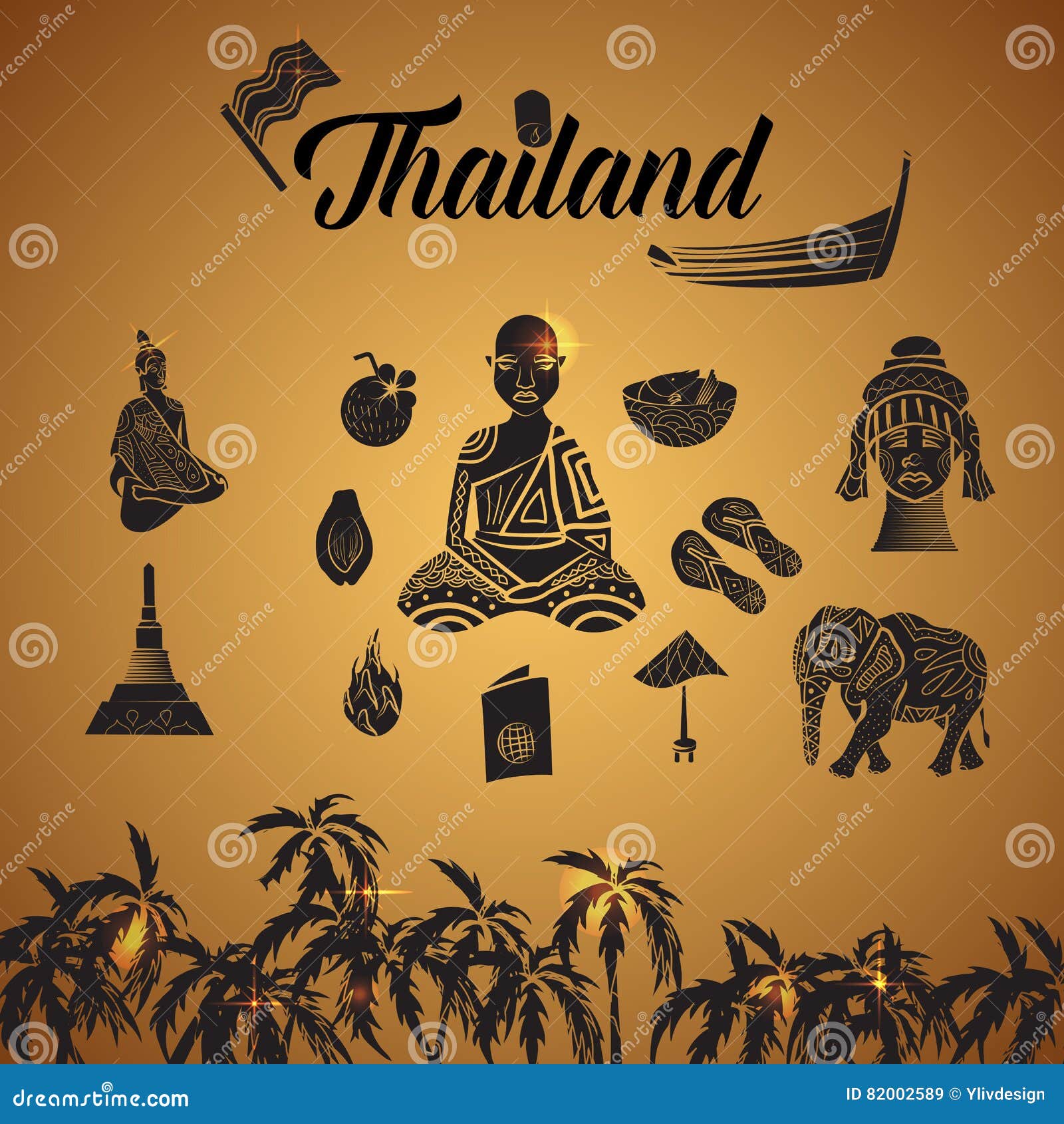 Thailand Icons Set, Simple Style Stock Vector - Illustration of ...