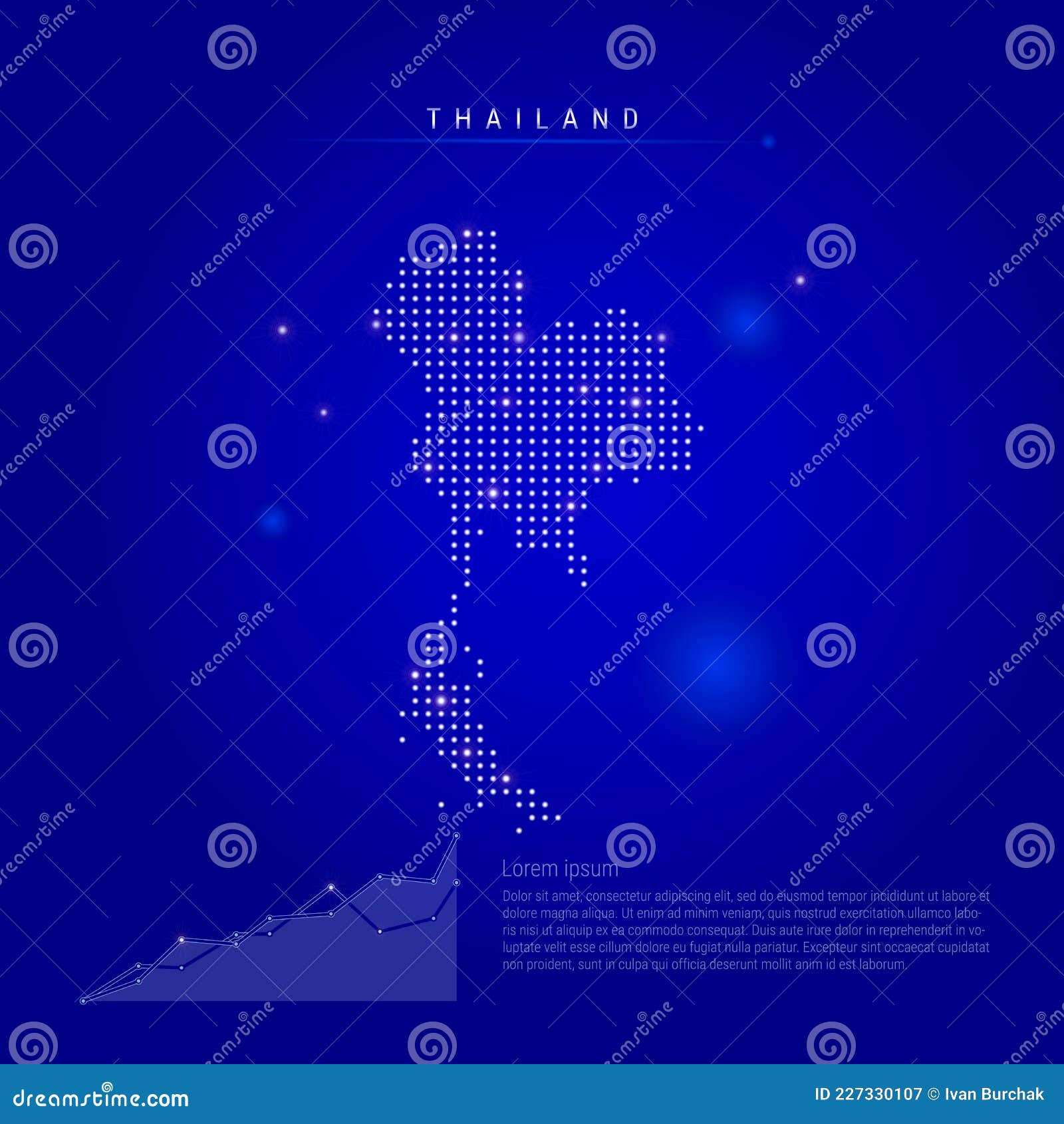 Thailand Illuminated Map with Glowing Dots. Dark Blue Space Background ...
