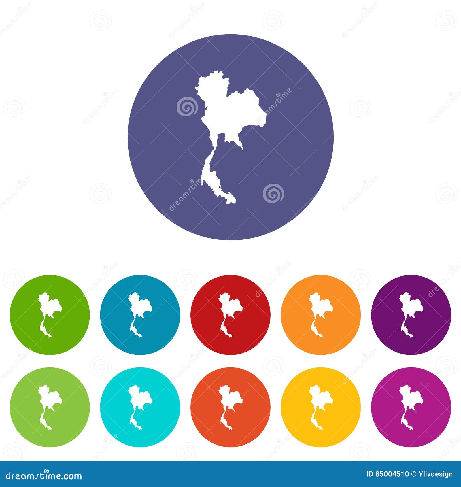 Thailand map set icons stock vector. Illustration of kingdom - 85004510